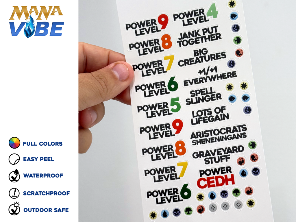 MTG stickers deckbox labelin power level and color mana symbol - MTGEtsy
